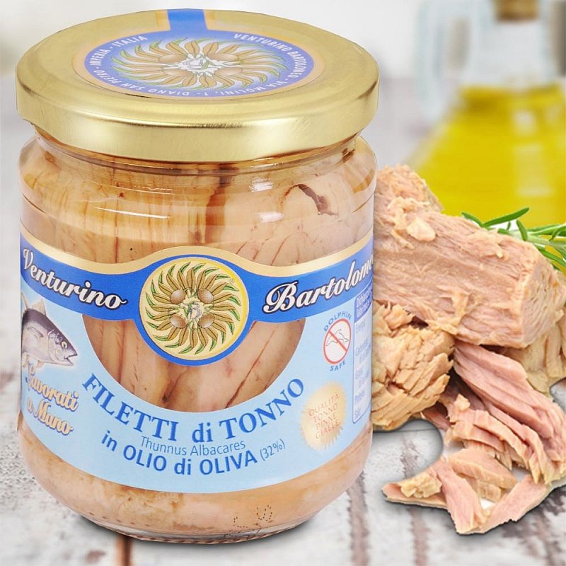 Filet de thon albacore dans huile d'olive Tonno in Olio di Oliva Pinna ...